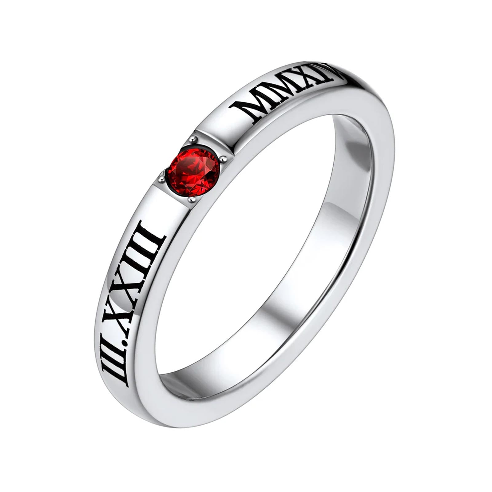 Engraved Roman Numerals Band Ring with Birthstone for Women ...