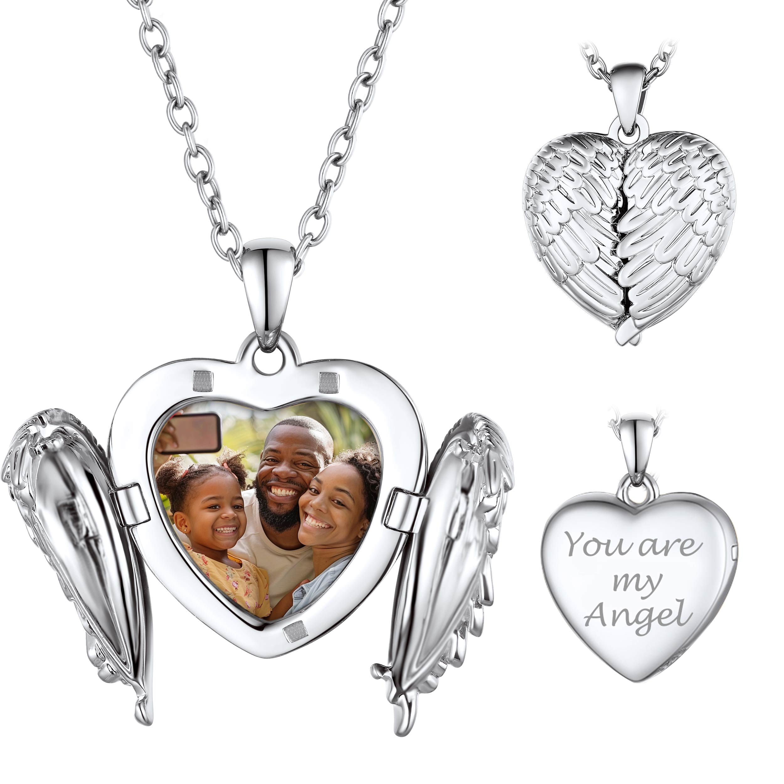 Custom Heart Locket Photo Necklace Angel Wing – BIRTHSTONES JEWELRY INC