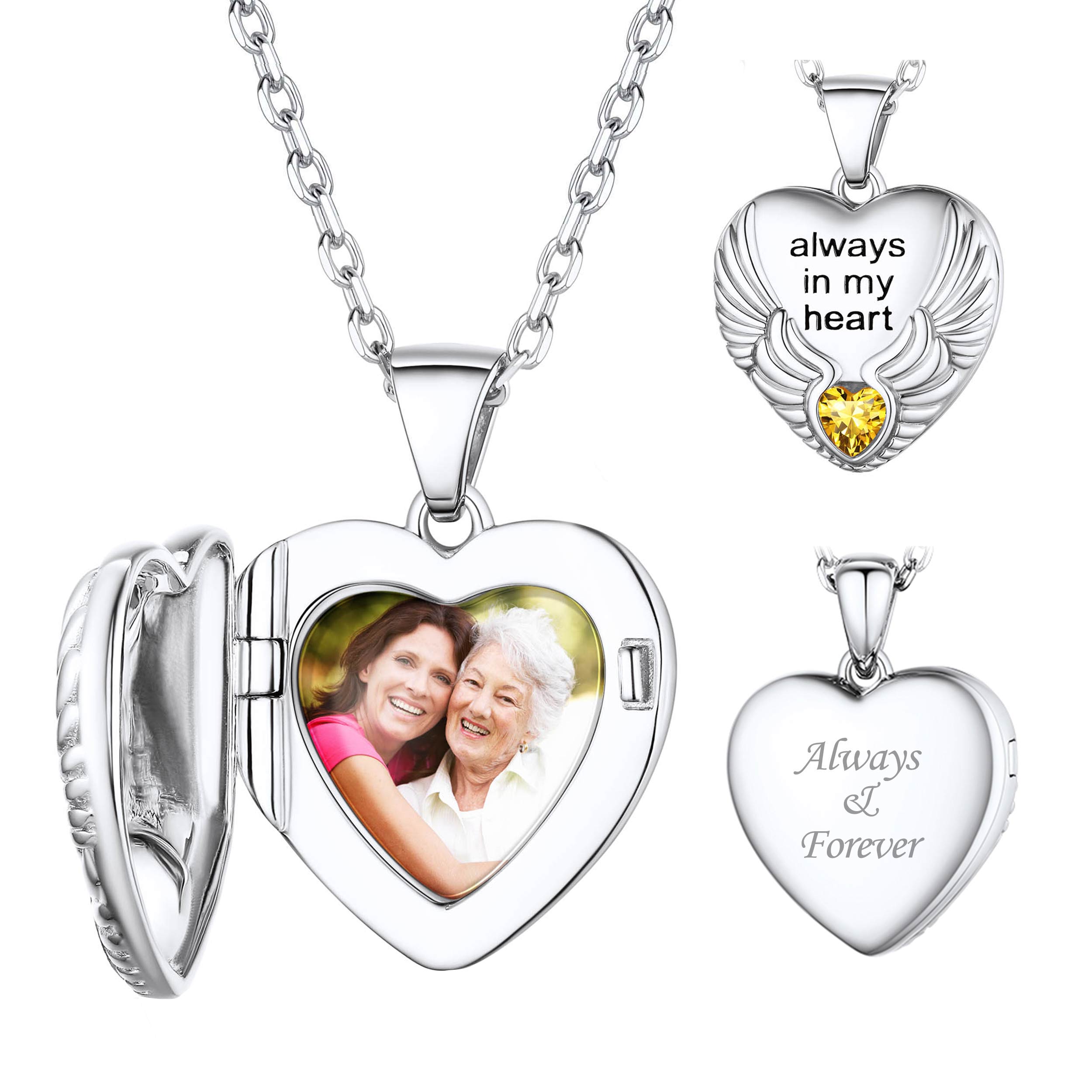 Sterling Silver Angel Wings Heart Locket with Birthstone – BIRTHSTONES ...