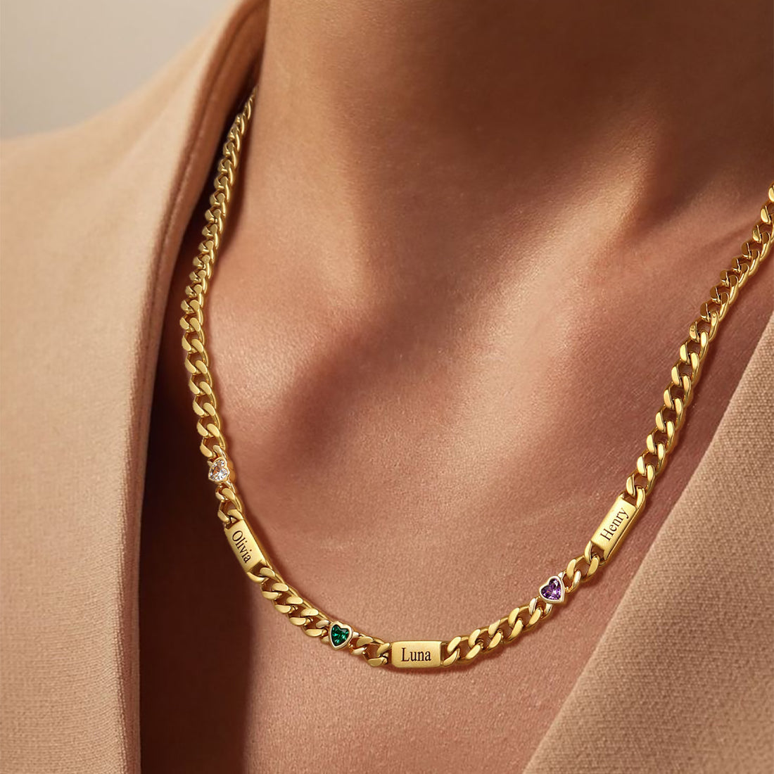 Custom Cuban Link Chain | 1-6 Names & Birthstones – BIRTHSTONES JEWELRY INC