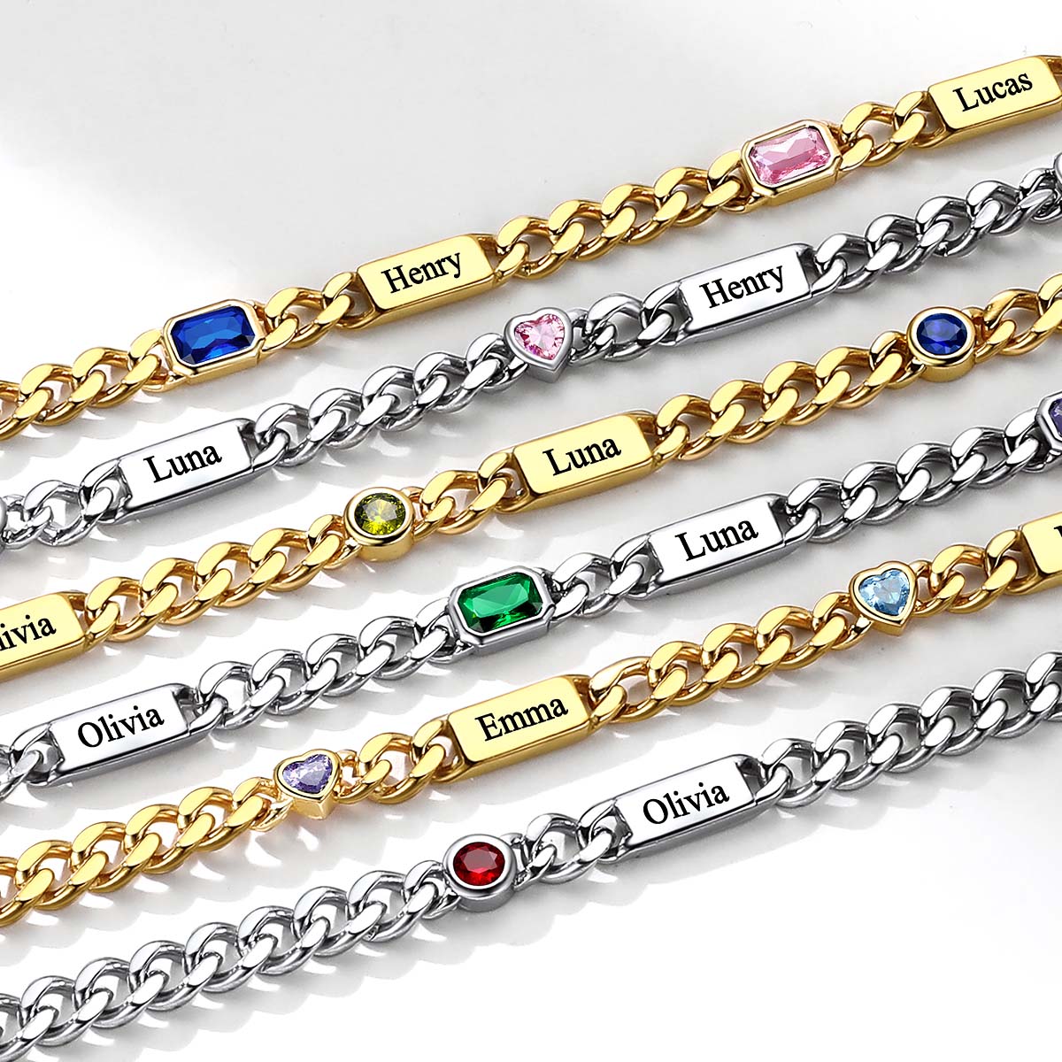 Custom Cuban Link Chain | 1-6 Names & Birthstones – BIRTHSTONES JEWELRY INC