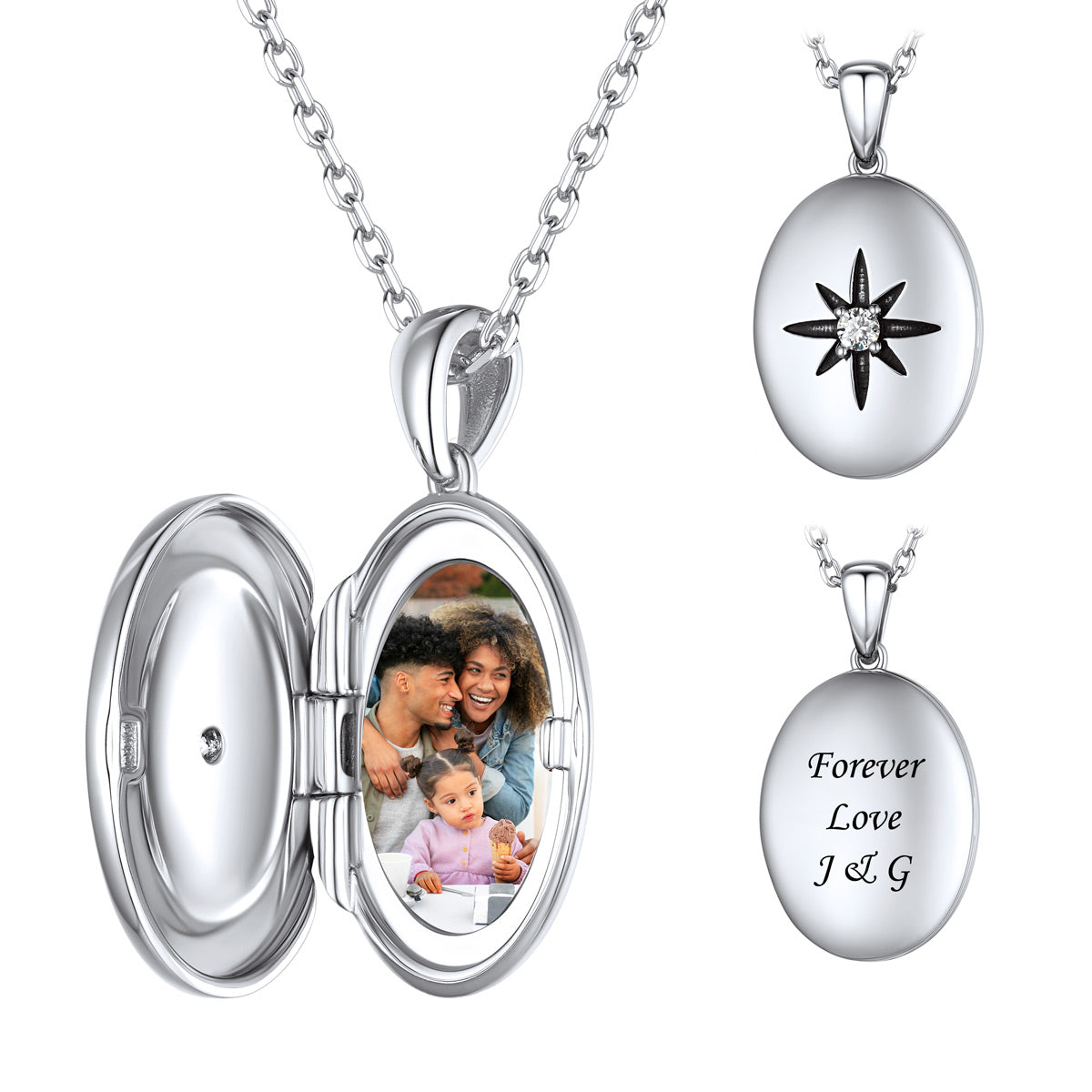 Personalized North Star Picture Locket Necklace in 925 Sterling Silver ...