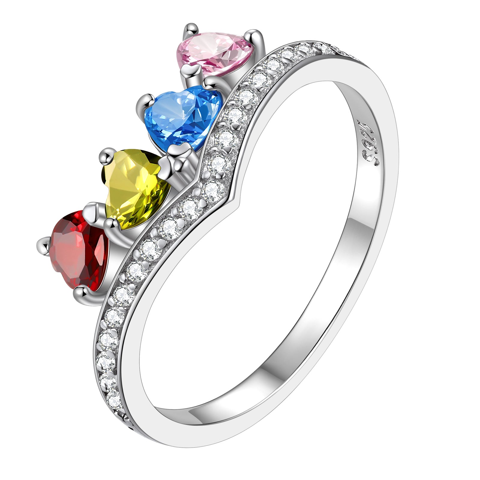Personalized Heart Birthstone Mothers Ring with 1-5 Stones Sterling ...
