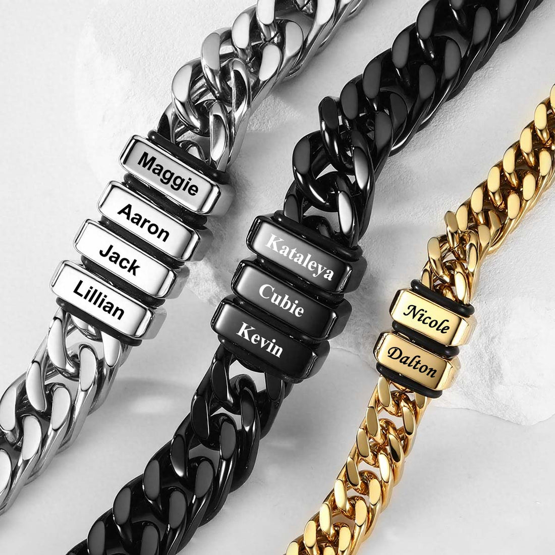 Personalized Cuban Link Bracelet with Name Beads for Men – BIRTHSTONES ...