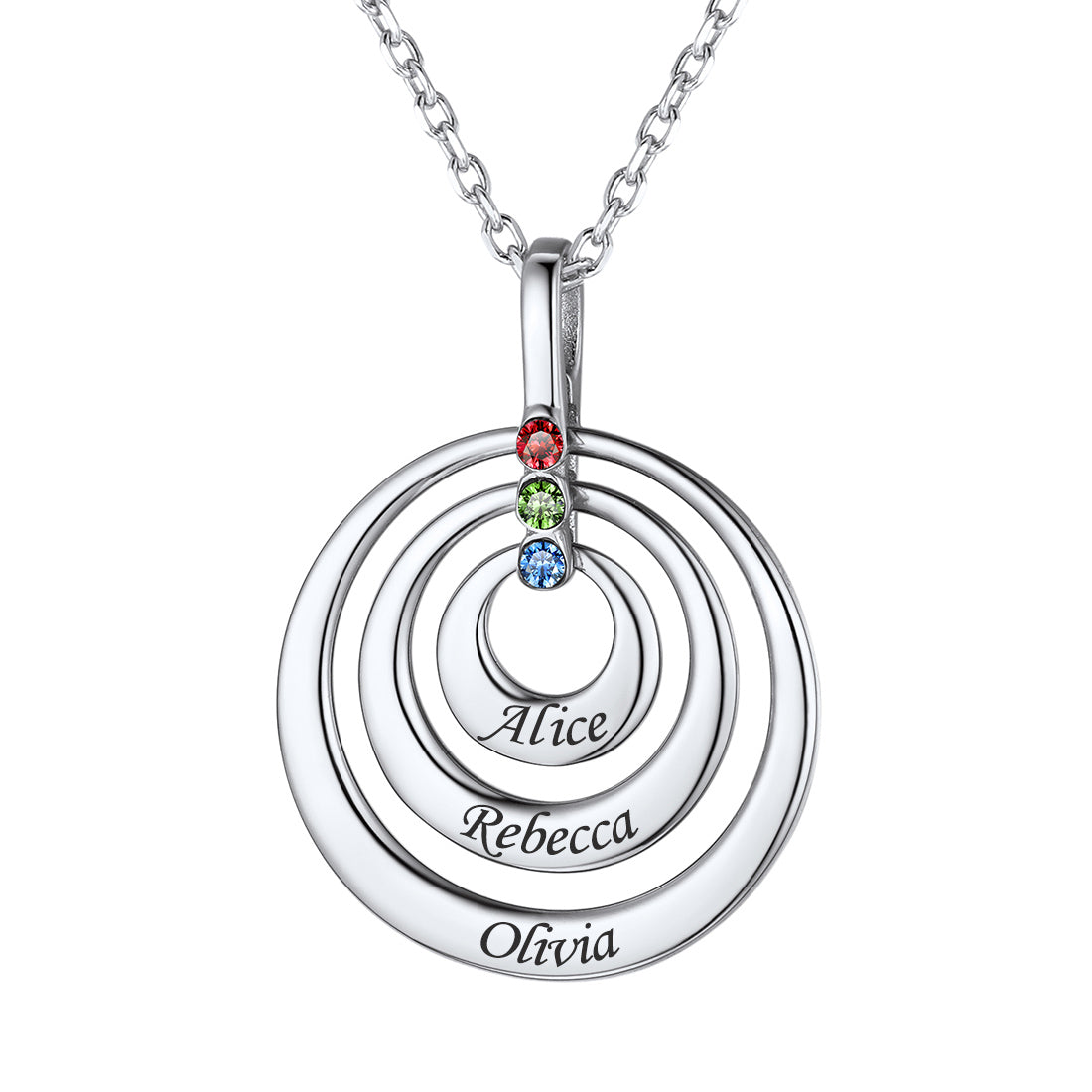 Sterling Silver Double Concentric Circles Birthstone Necklace ...
