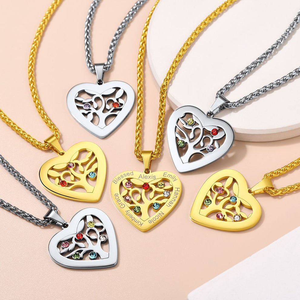 Family Tree of Life 2-7 Birthstone Necklace For Women – BIRTHSTONES ...