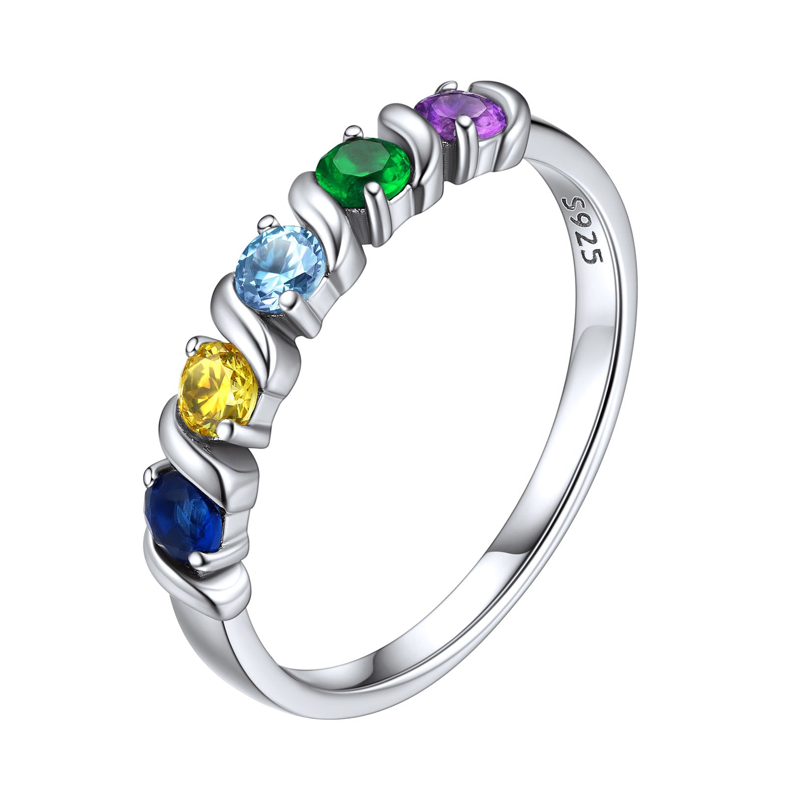 Sterling Silver Mothers Ring with 1-5 Birthstones – BIRTHSTONES JEWELRY INC