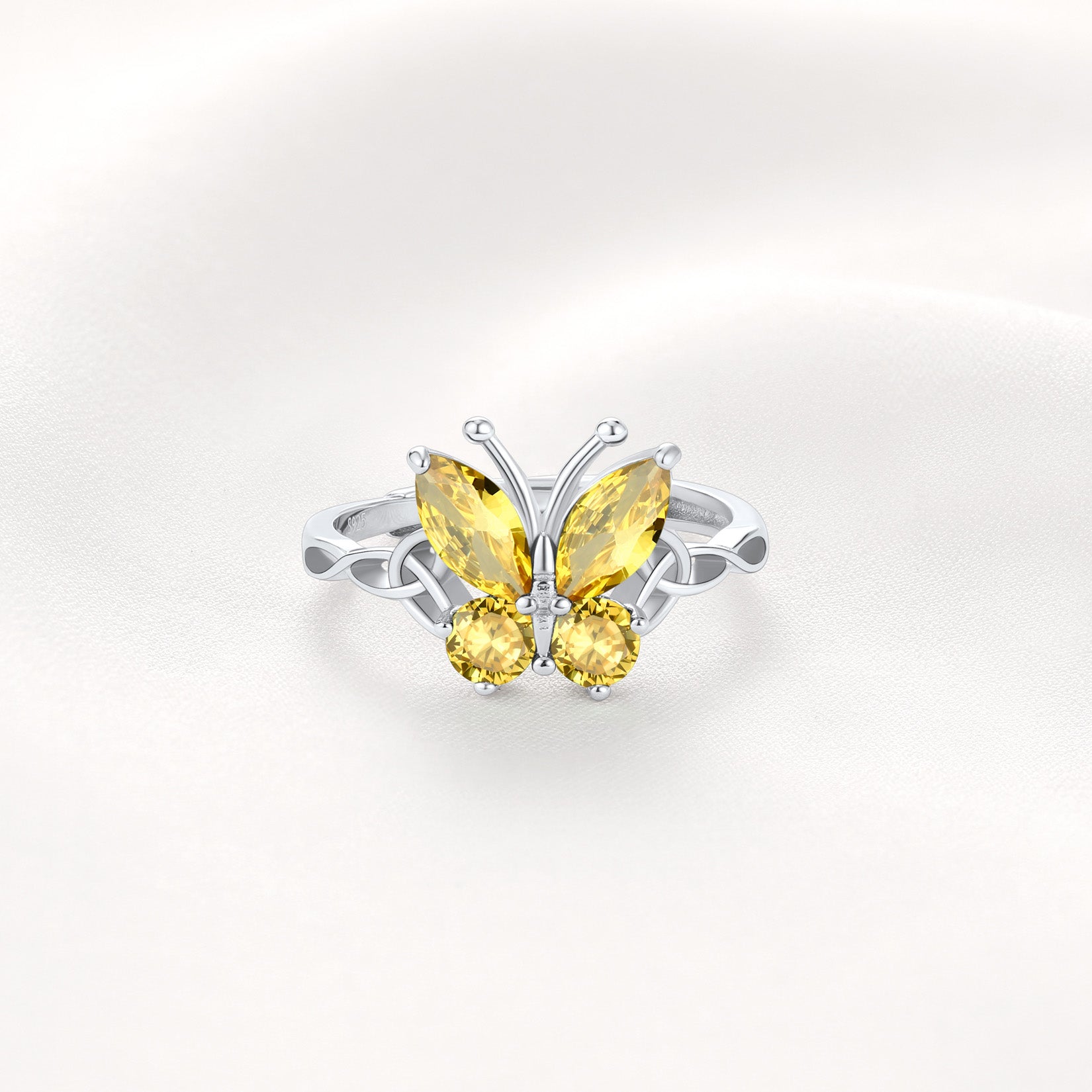 Adjustable Celtic Knot Butterfly Birthstone Ring Sterling Silver